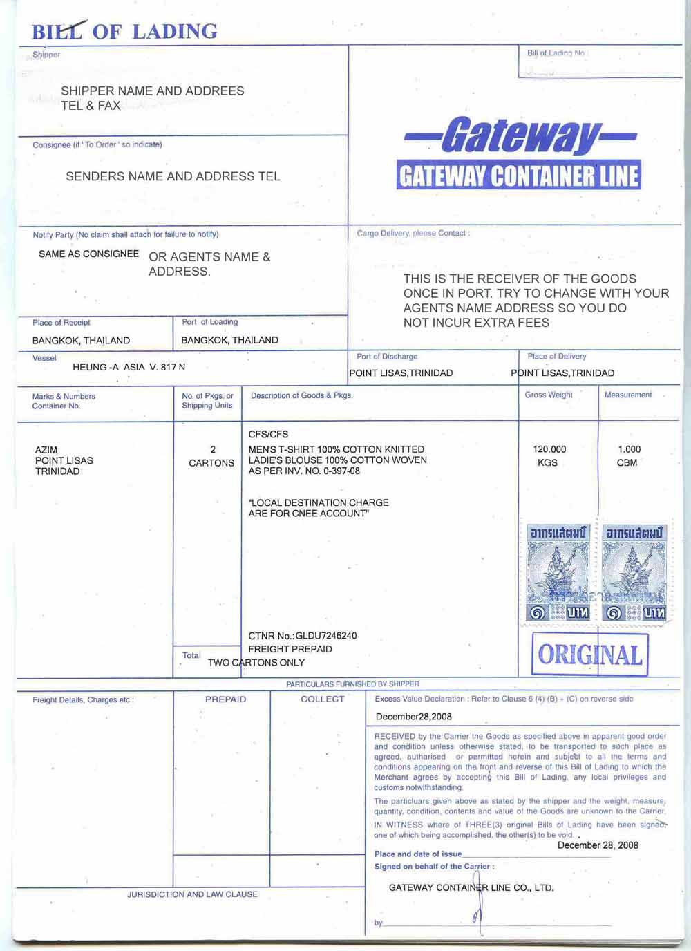Bill Of Lading In Shipping CHUPORKA